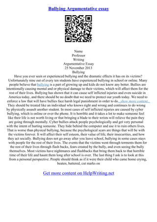 Bullying Essay Example | PDF