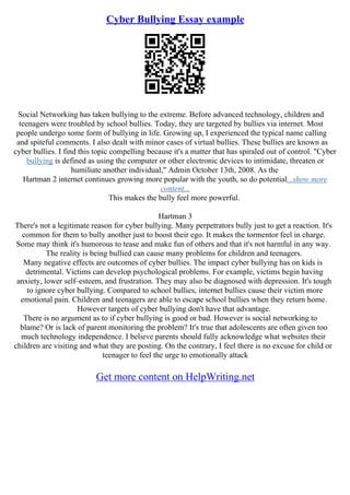Bullying Essay Example | PDF