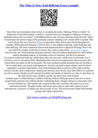 Bullying Essay Example | PDF