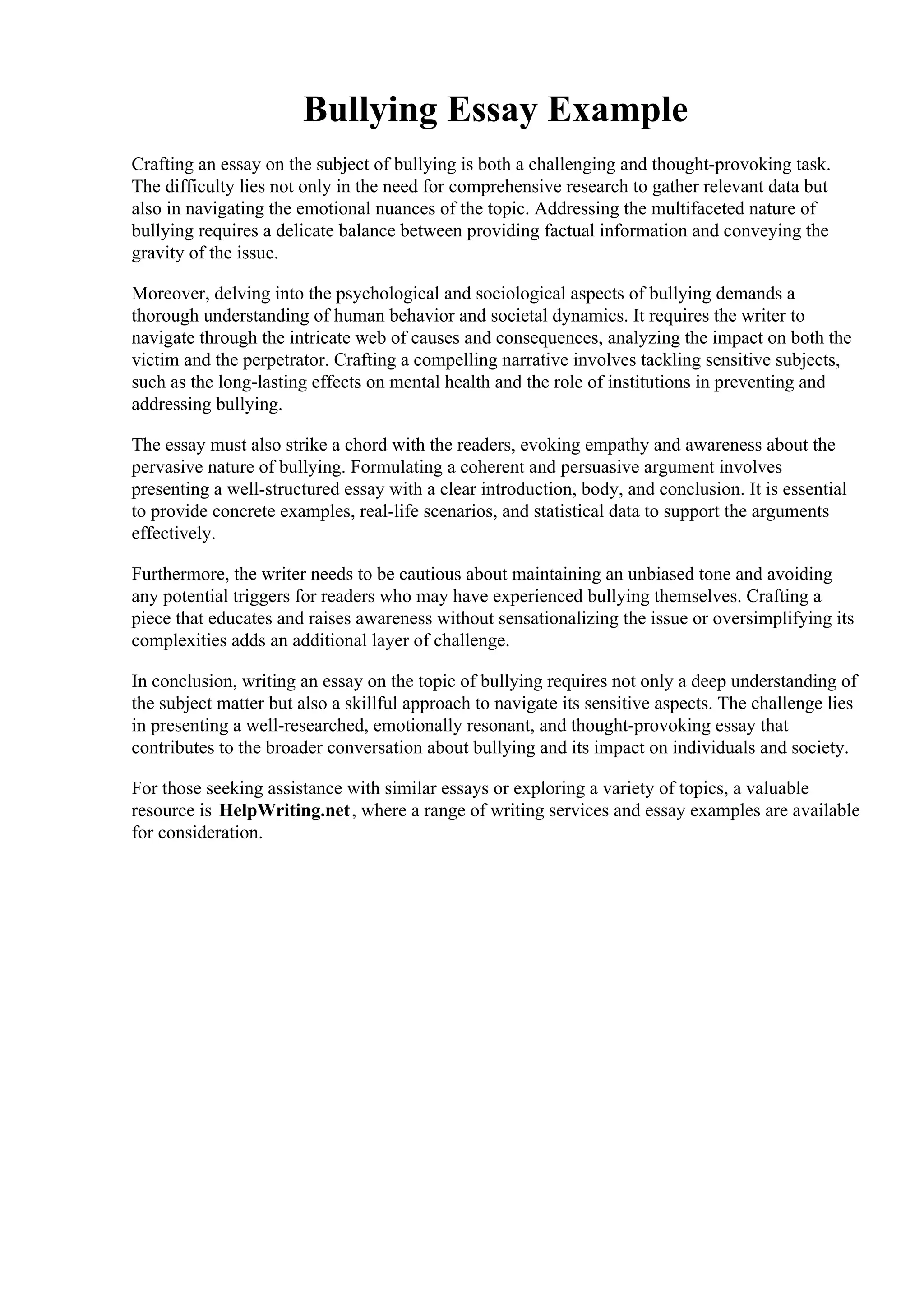 Bullying Essay Example | PDF