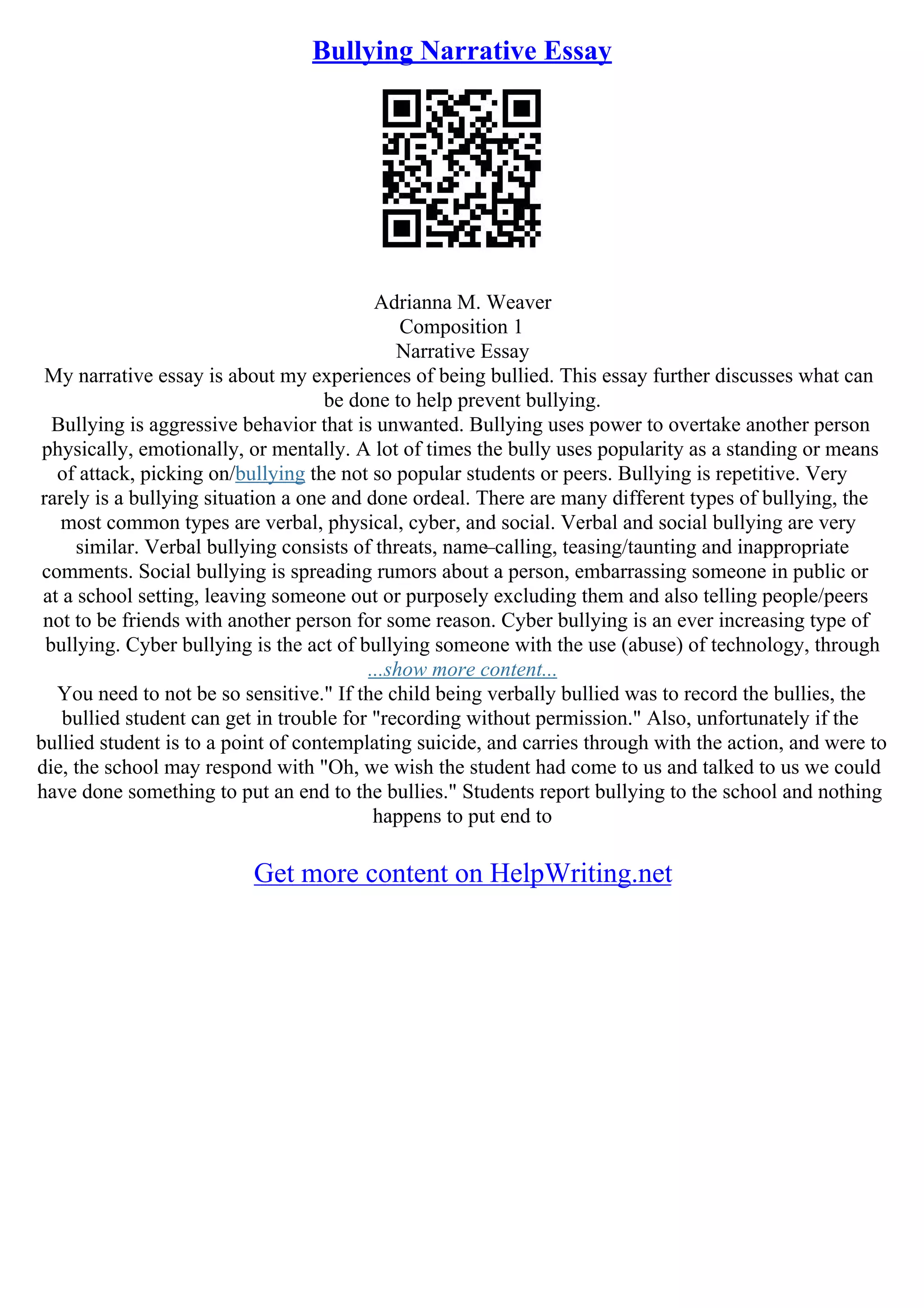Bullying Essays | PDF