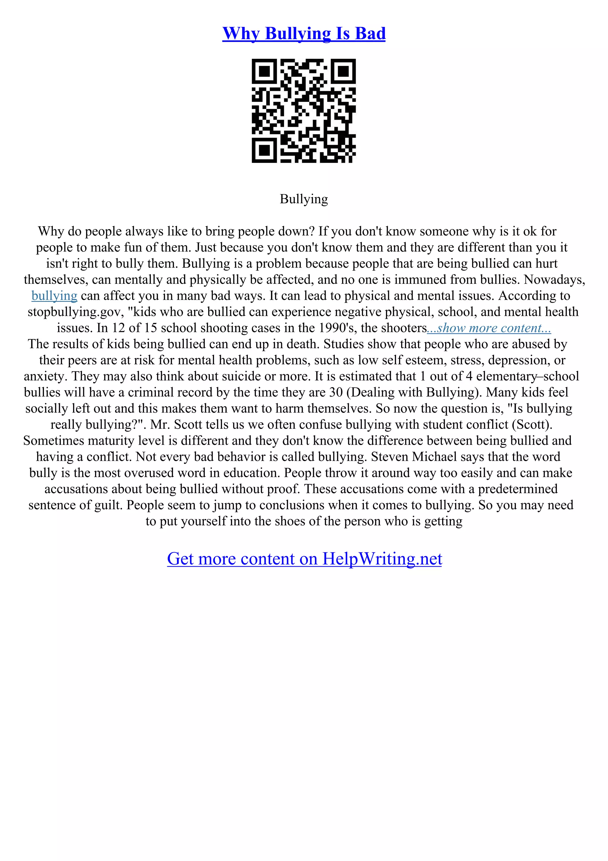 Bullying Essays | PDF