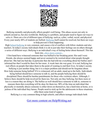 Bullying Essays | PDF