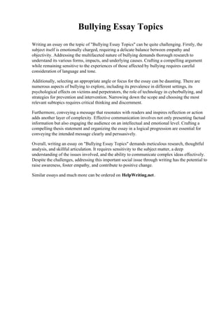 Bullying Essay Topics. Rocky Mountain College | PDF | Education