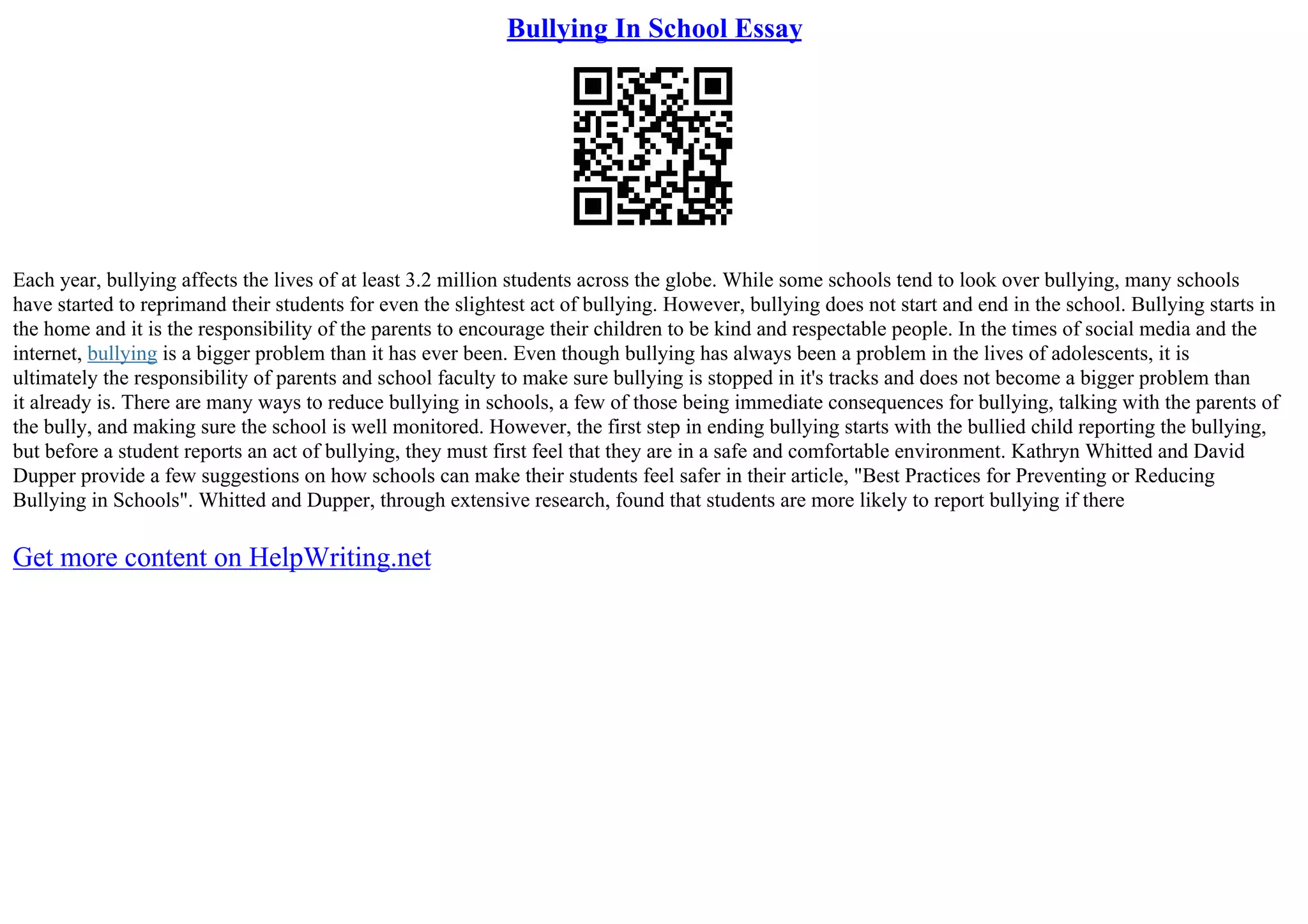 Bullying In School Essay | PDF
