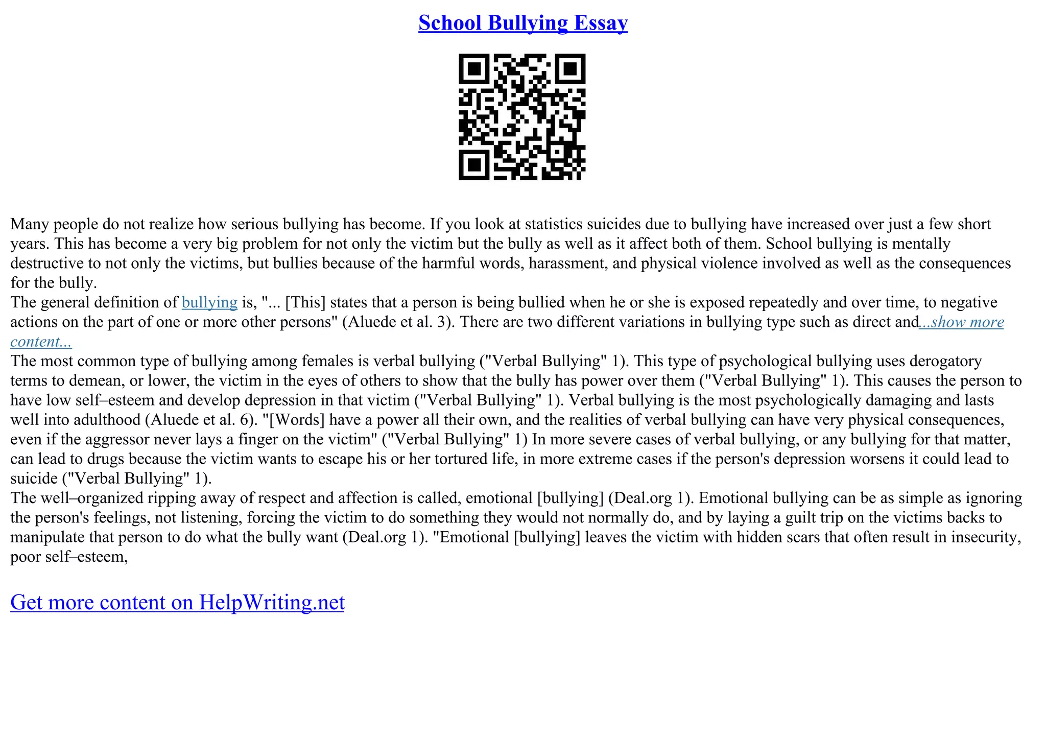 Bullying In School Essay | PDF