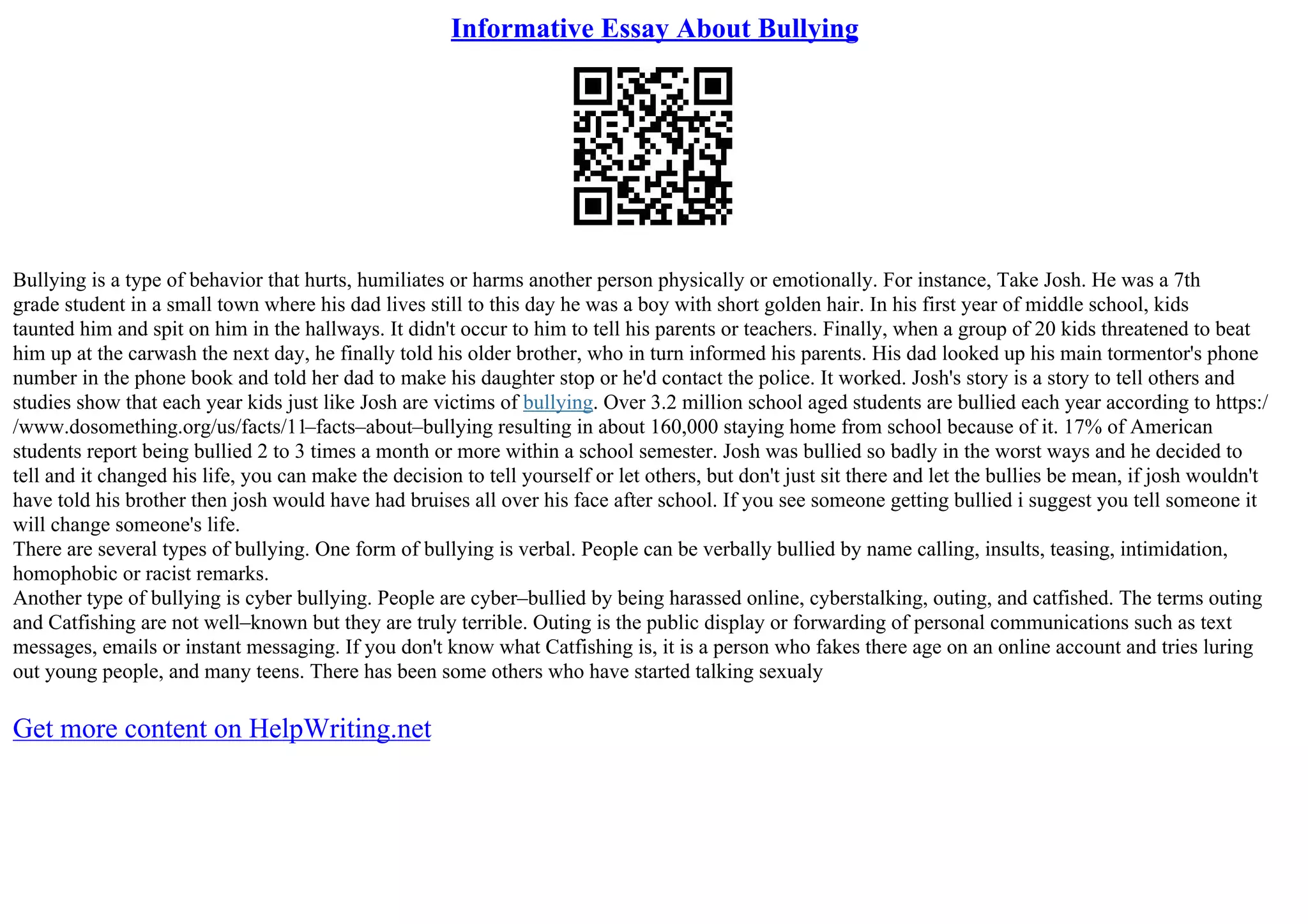 Bullying In School Essay | PDF