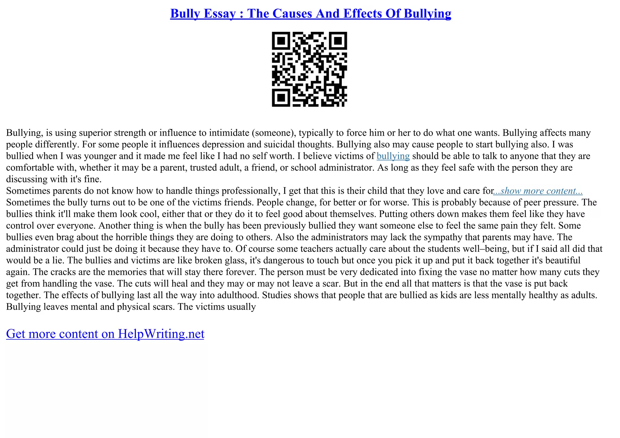 Bullying In School Essay | PDF