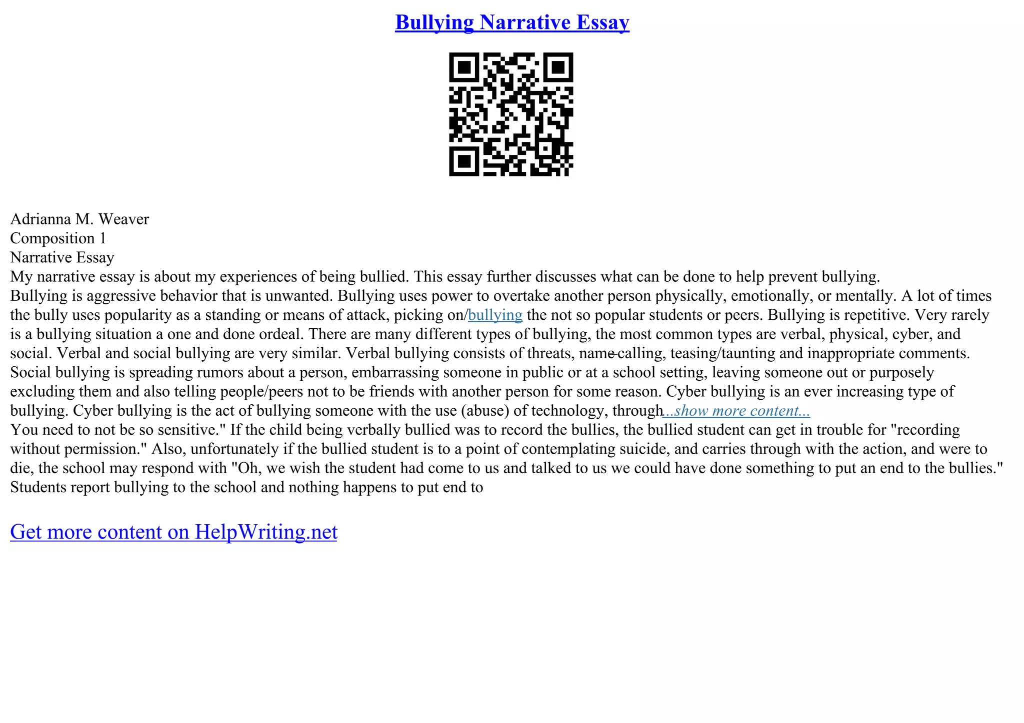 Bullying In School Essay | PDF