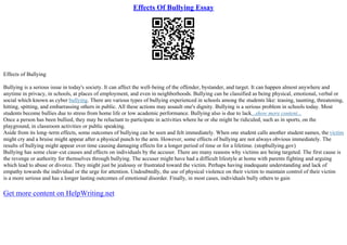 Bullying In School Essay | PDF