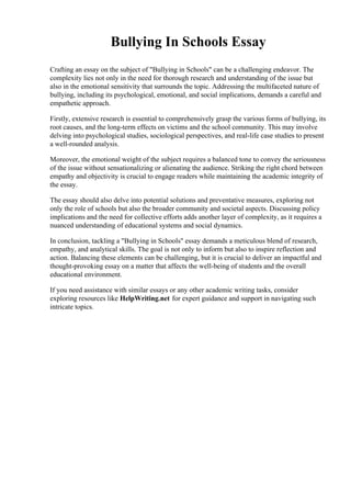 Bullying In Schools Essay. Walsh College | PDF