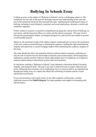 Bullying In Schools Essay | PDF