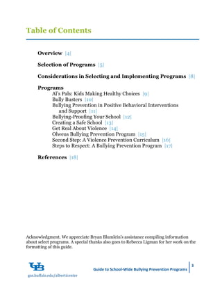 Alberti Center Guide to School-Wide Bullying Prevention Programs | PDF