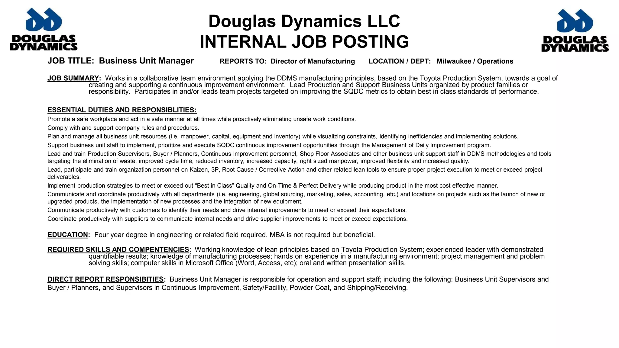 Business Unit Manager | PDF