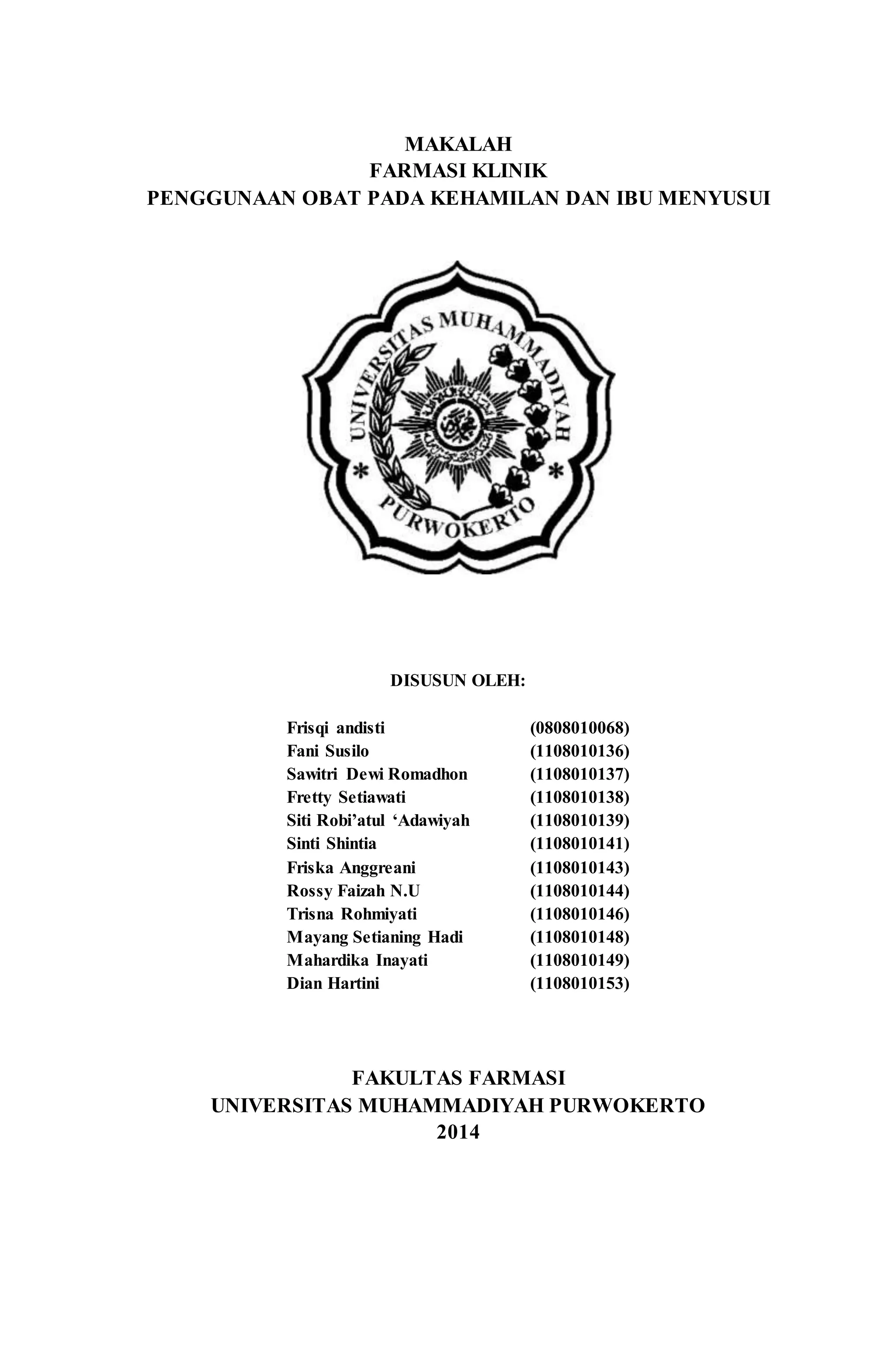 PENGGUNAAN OBAT PADA KEHAMILAN DAN IBU MENYUSUI | DOCX