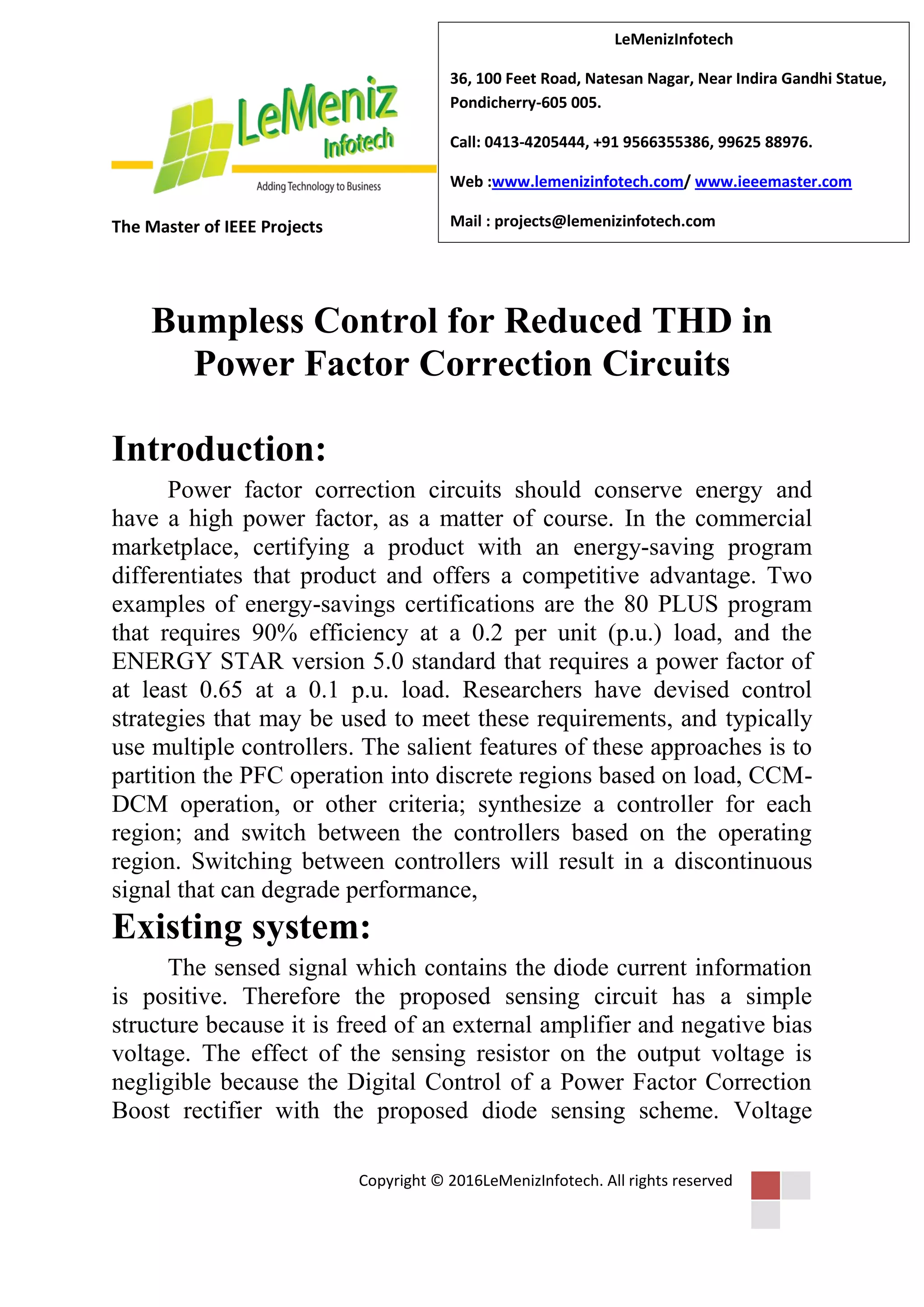 Bumpless control for reduced thd in power factor correction circuits ...