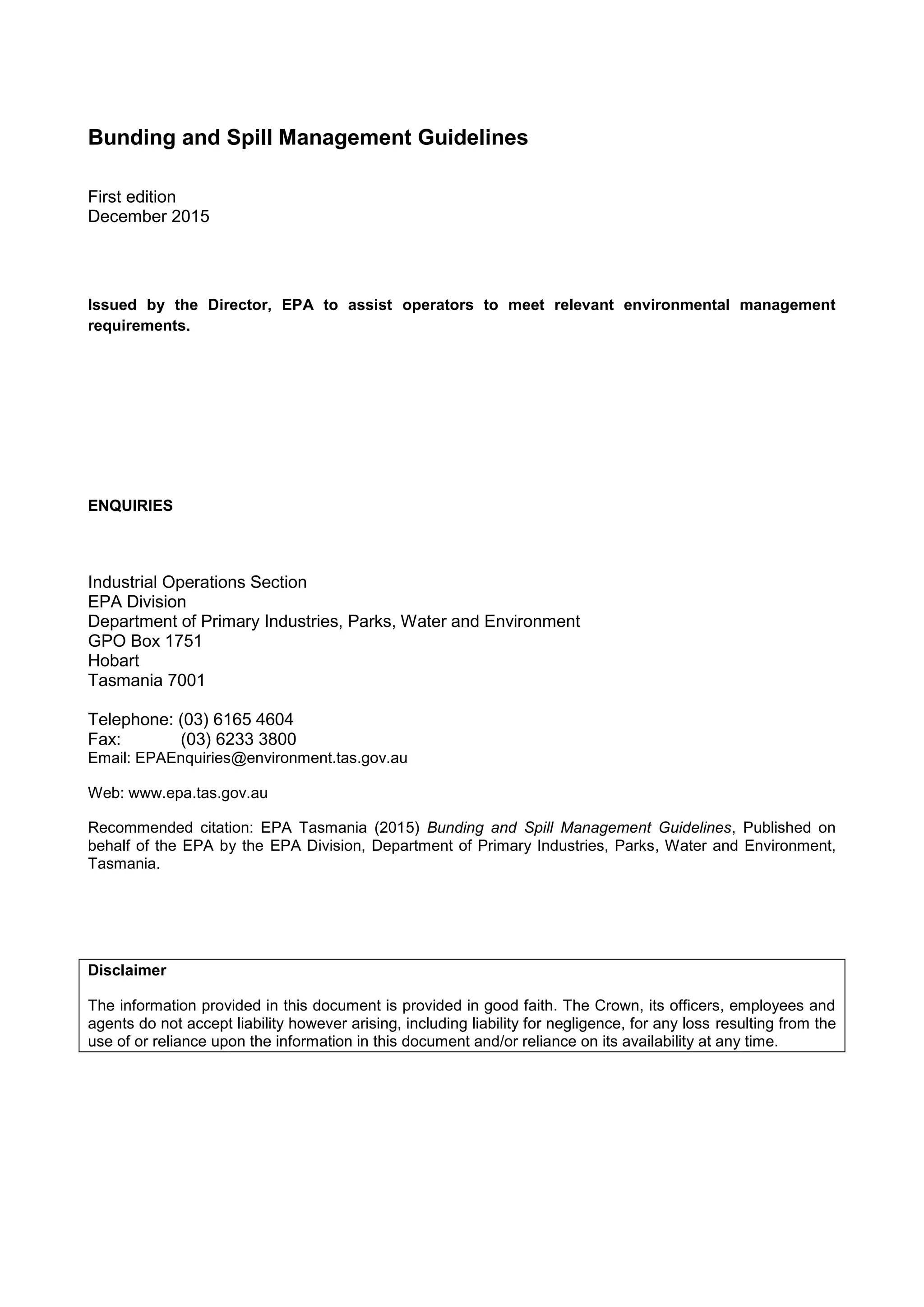 Bunding and spill management guidelines | PDF