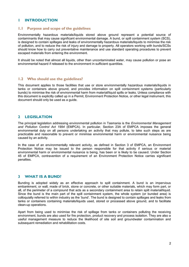 Bunding and spill management guidelines | PDF | Environmental Services ...