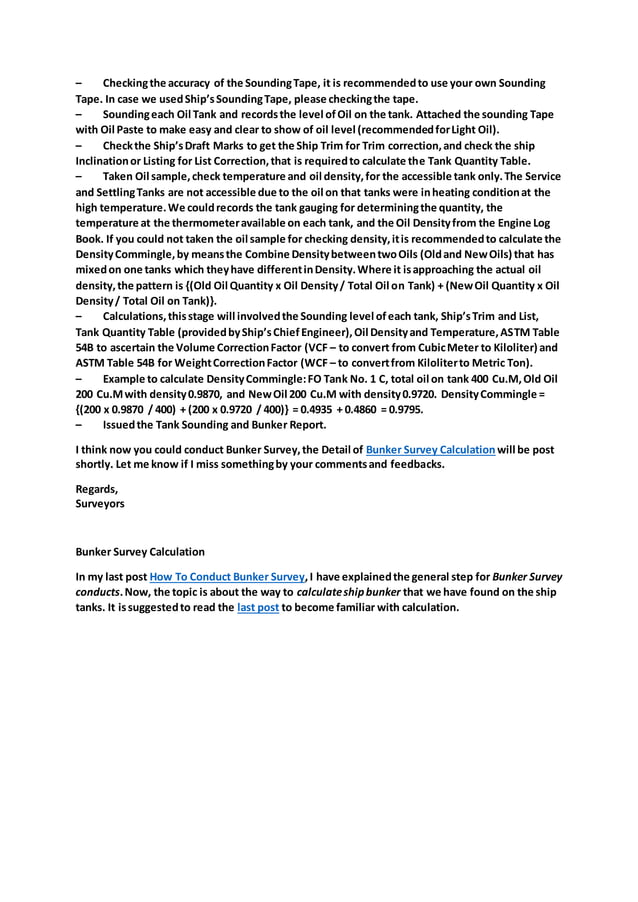 Bunker survey calculation | DOCX