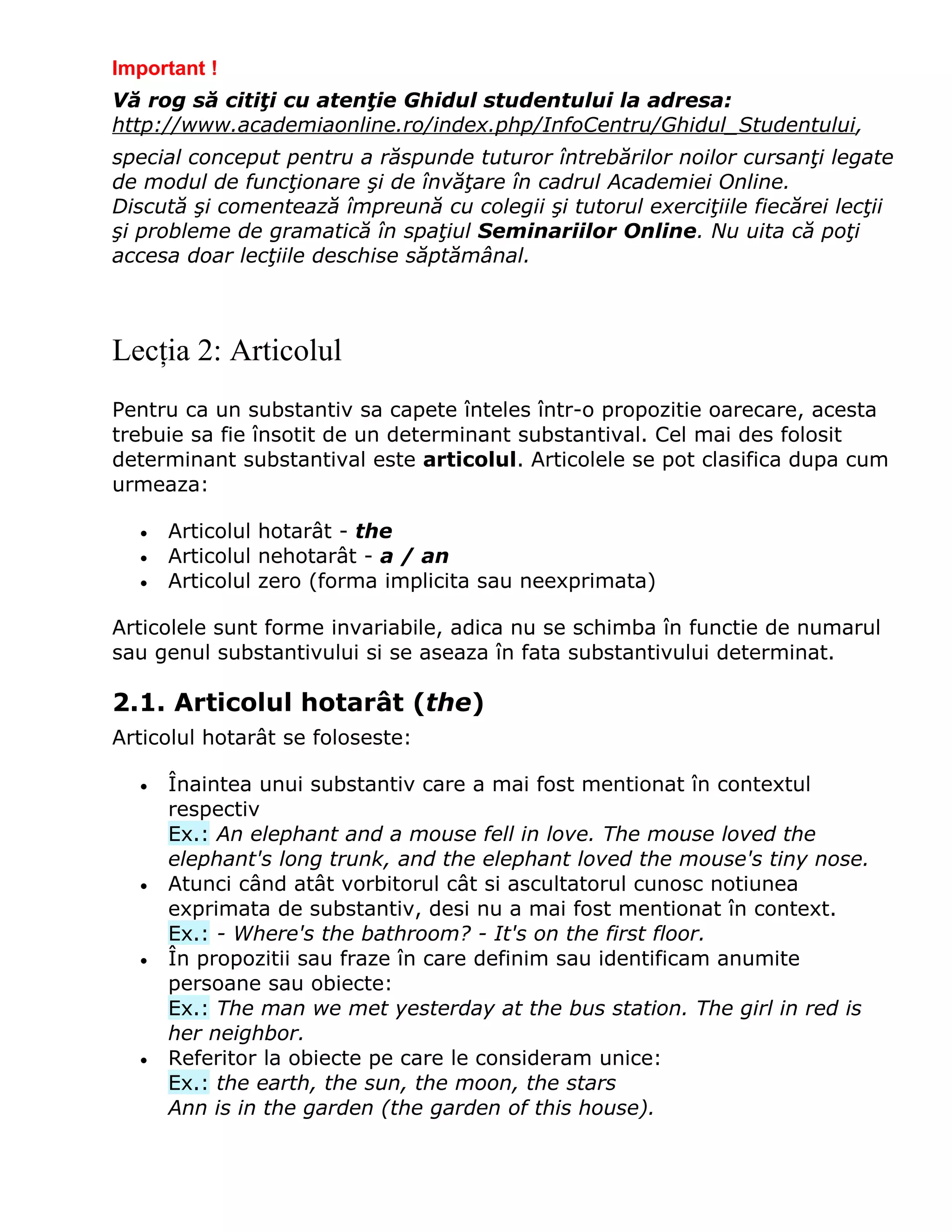 gramatica limbii engleze | DOC