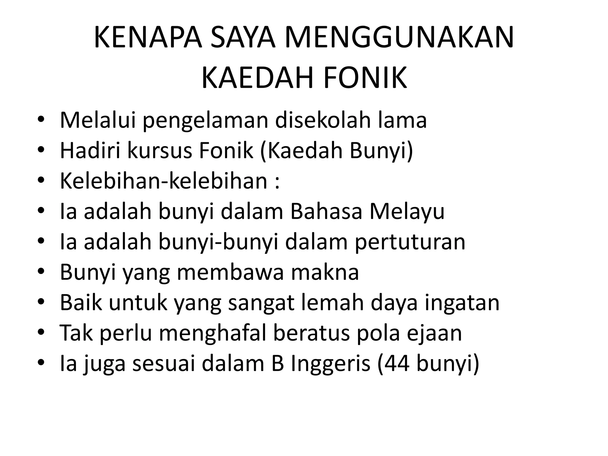 Bunyi huruf2 fonik & asosiasinya utk panduan ibubapa | PPTX