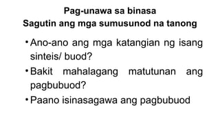 pagsulat ng halimbawa ng buod ng teksto | PPTX