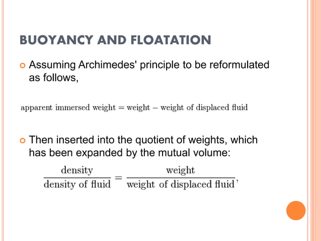 Buoyancy and floatation | PPTX | Physics | Science