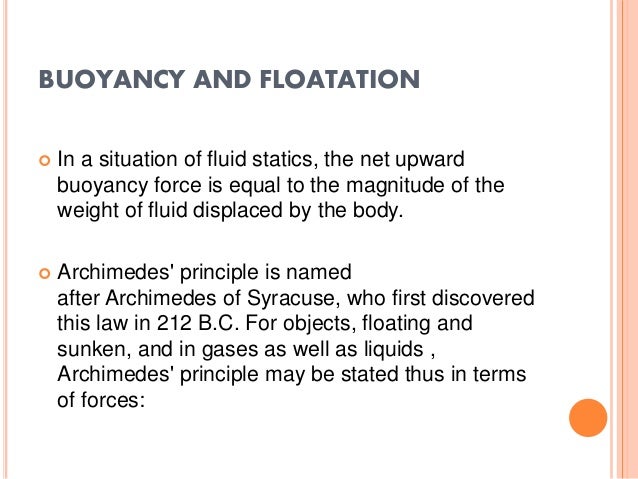 Buoyancy and floatation
