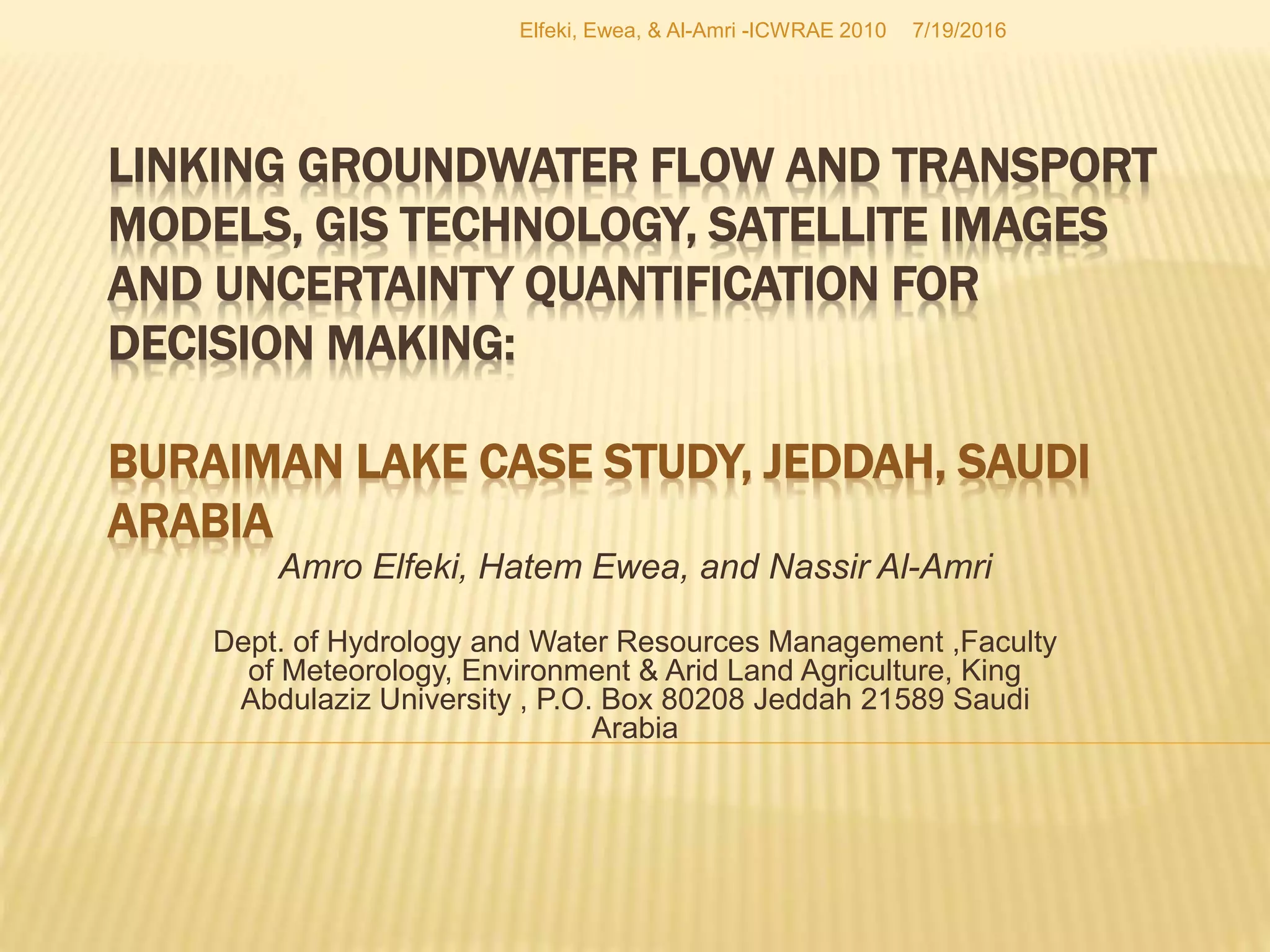 Linking Groundwater Flow and Transport Models, GIS Technology ... Linking Groundwater Flow and Transport Models, GIS Technology ...