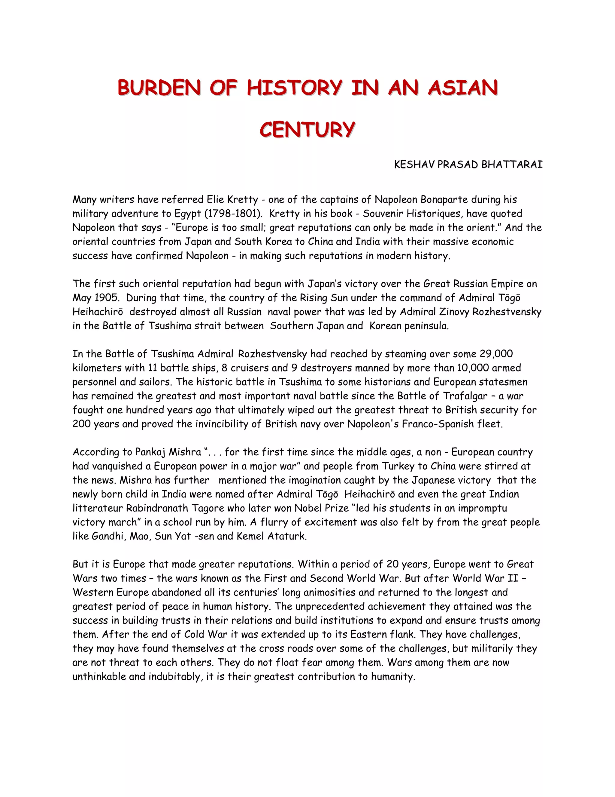 BURDEN OF HISTORY IN AN ASIAN CENTURY | DOCX