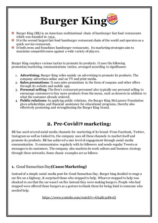 Burger king -Marketing startegies | DOCX