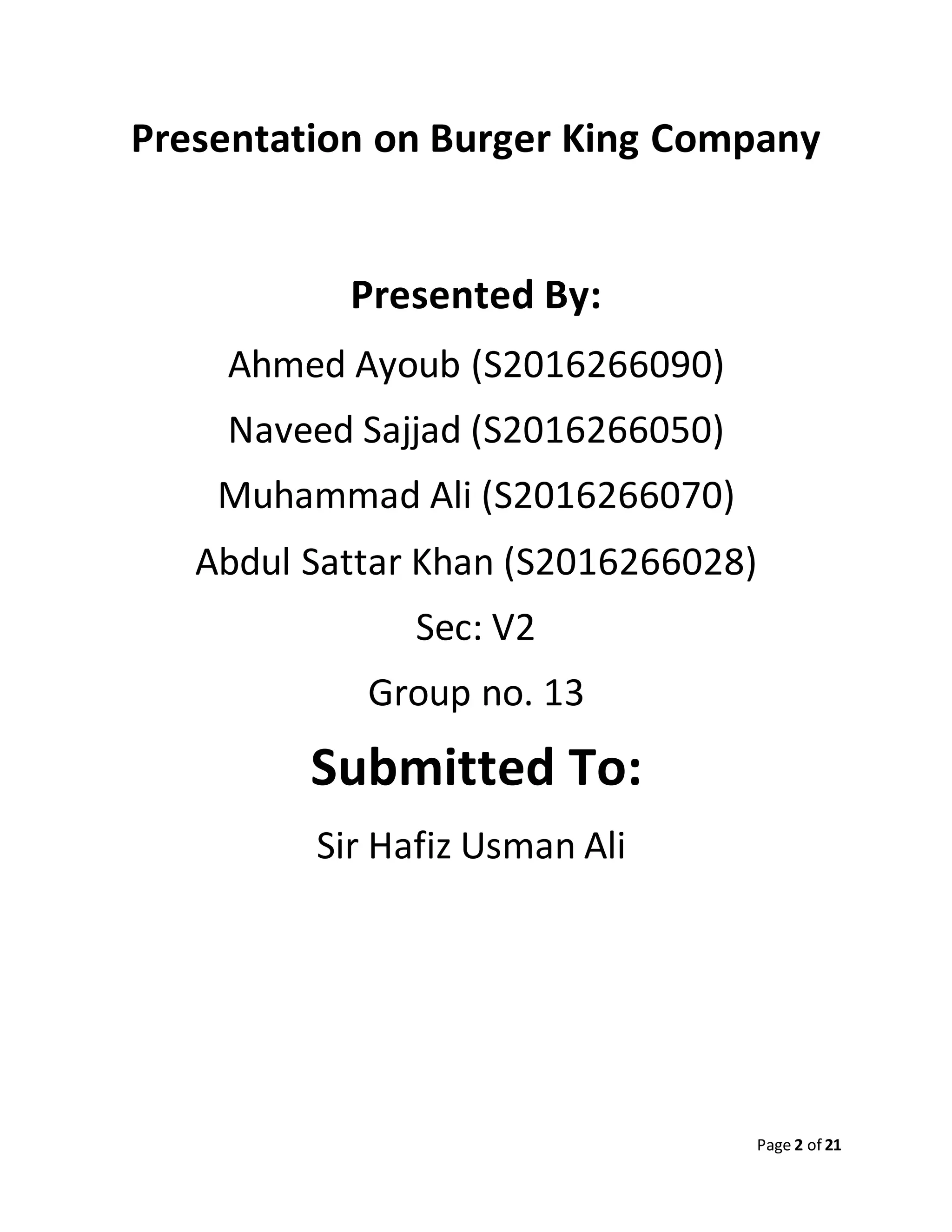 Burger king (Project Presentation Report) | DOCX