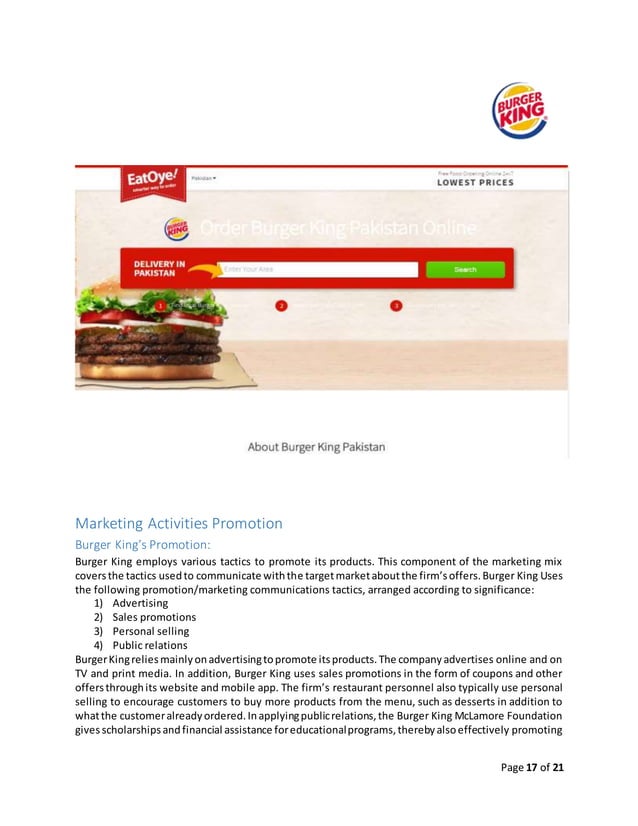 Burger king (Project Presentation Report) | DOCX | Food Industry | Industries