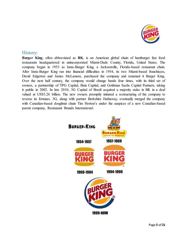 Burger king (Project Presentation Report) | DOCX | Food Industry ...