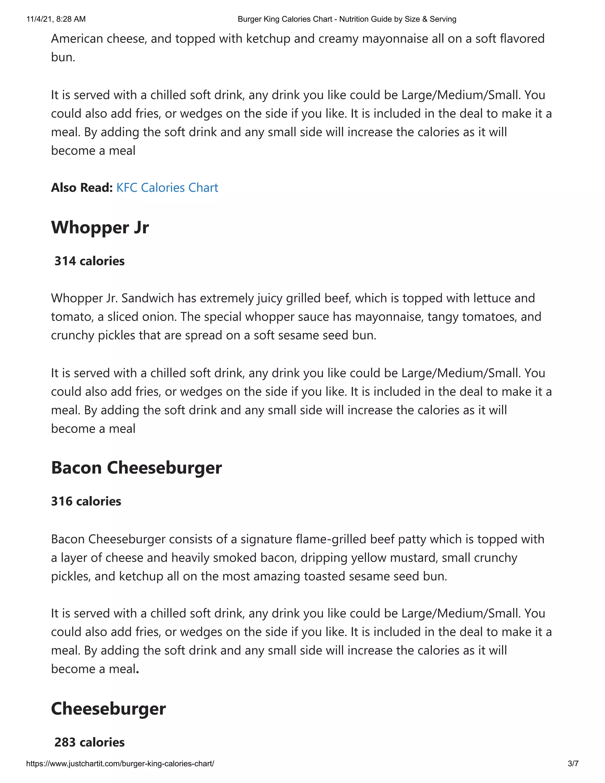 Burger king calories chart - Nutrition guide | PDF