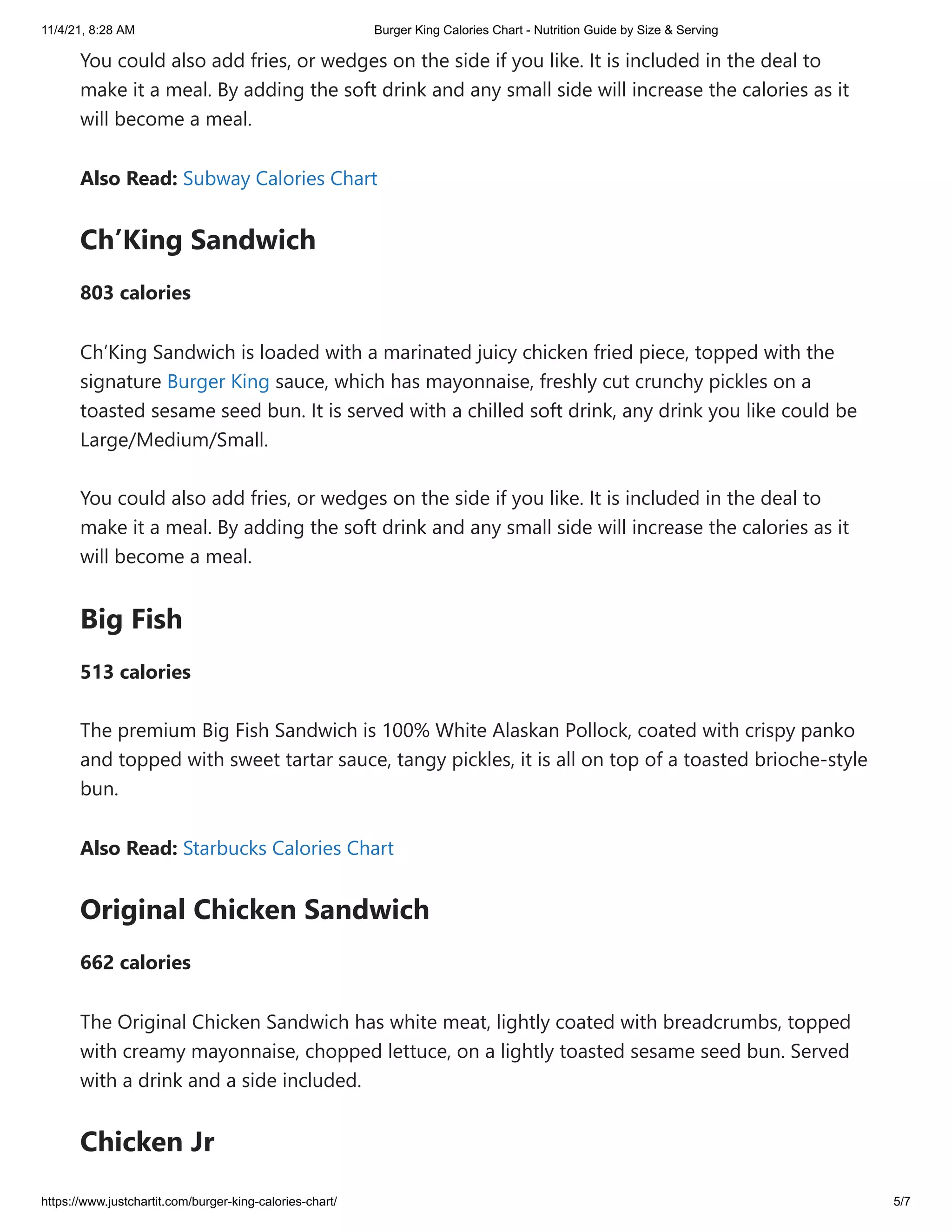 Burger king calories chart - Nutrition guide | PDF