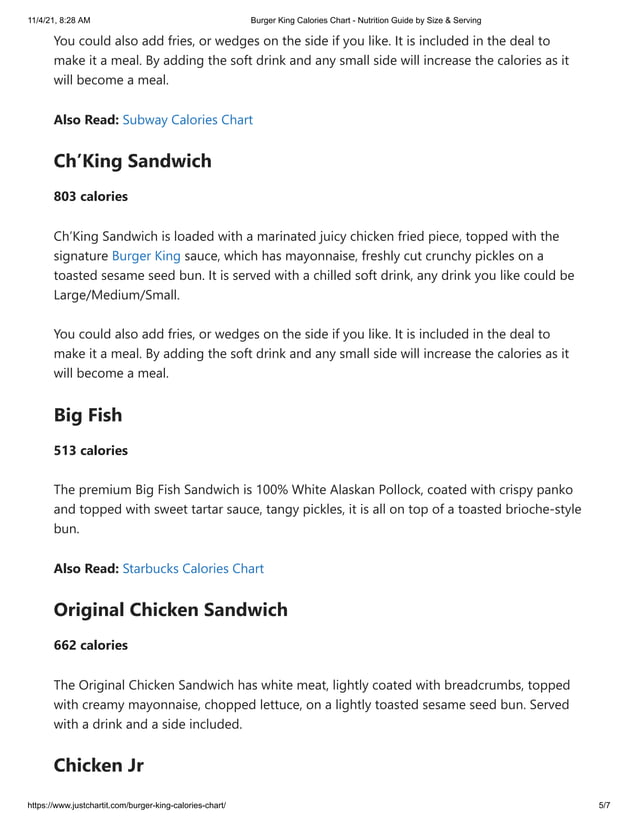 Burger king calories chart - Nutrition guide | PDF