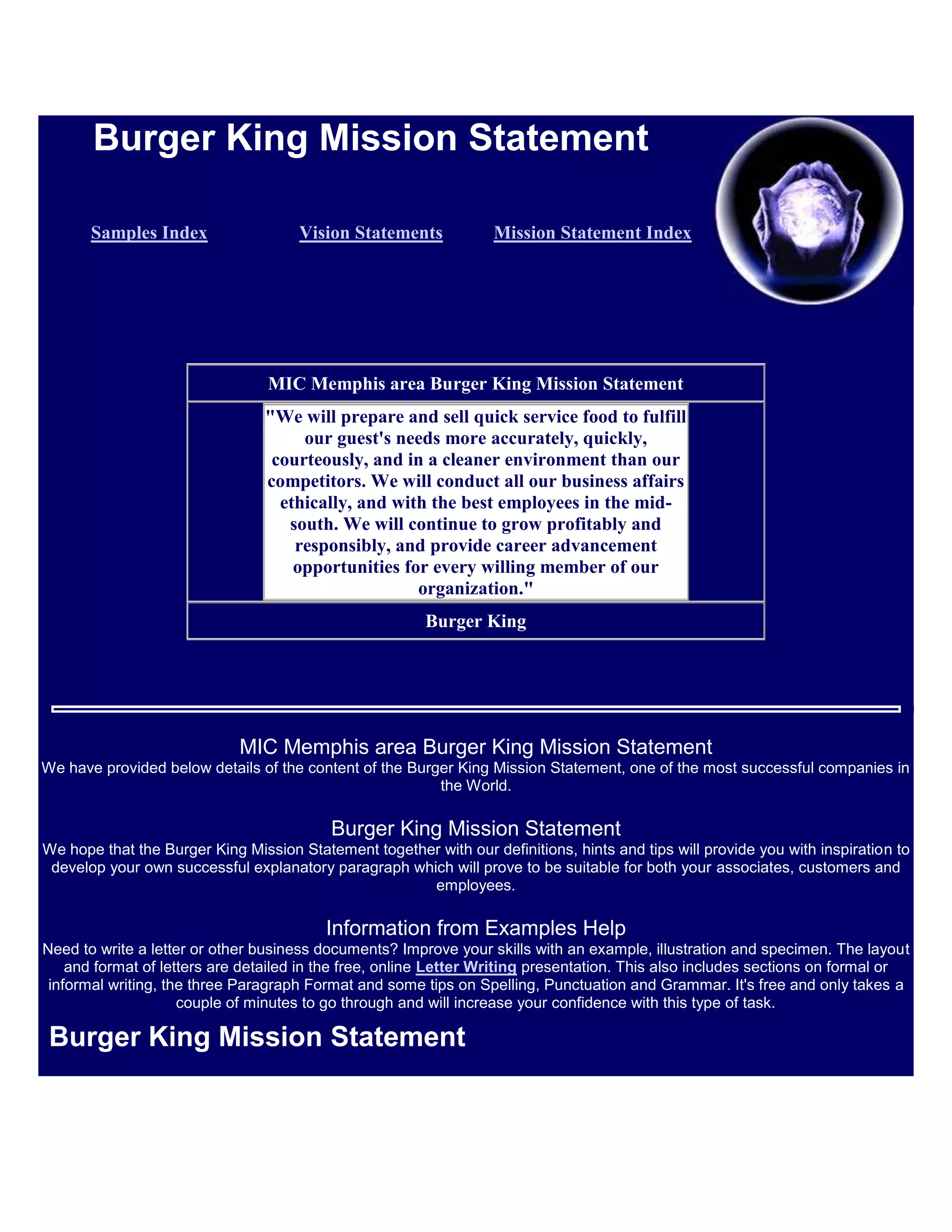 Burger king mission statement | DOCX