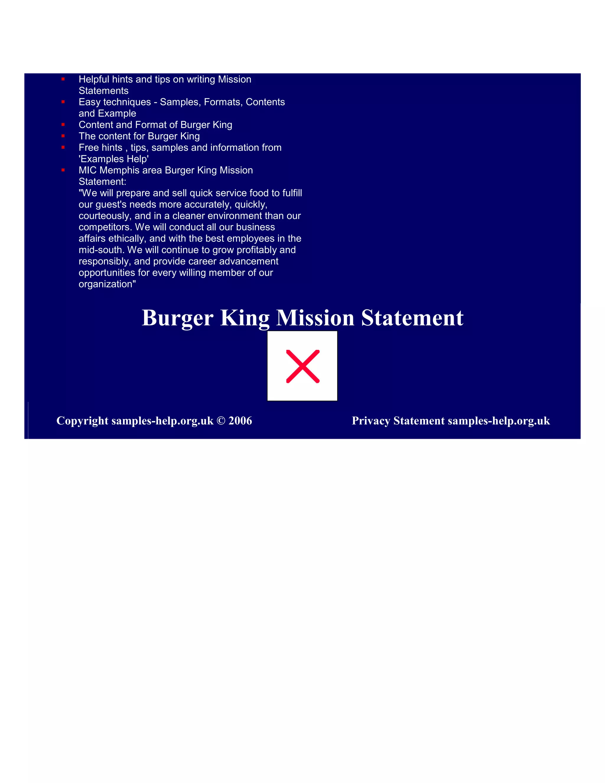 Burger king mission statement | DOCX