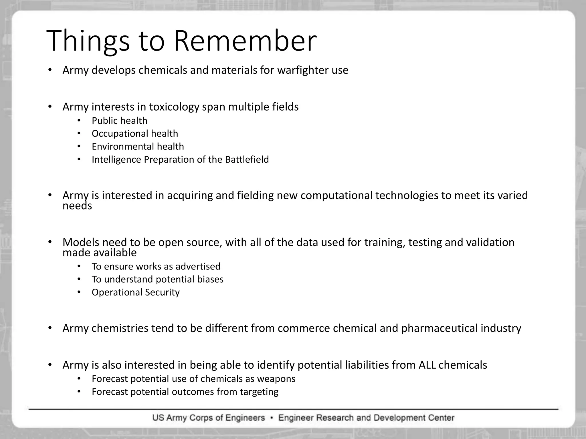 Perspective on the US Army's Uses for Predictive Models of Acute Oral ...