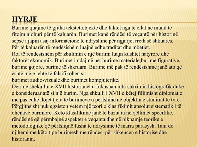 Burimet historike | PPTX