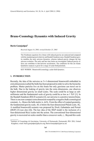 Burin braneworld cosmological effect with induced gravity | PDF