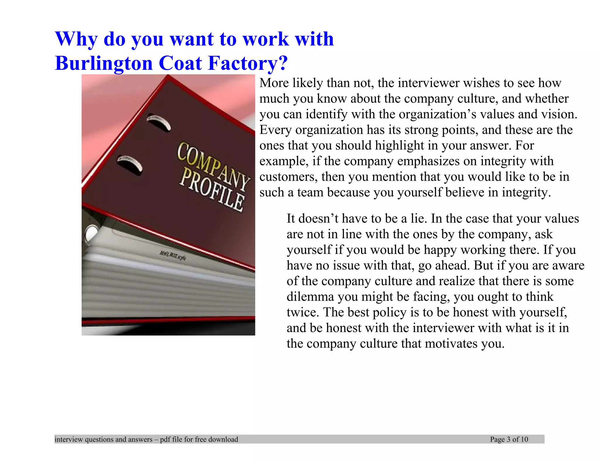 Burlington coat factory interview questions and answers | DOC