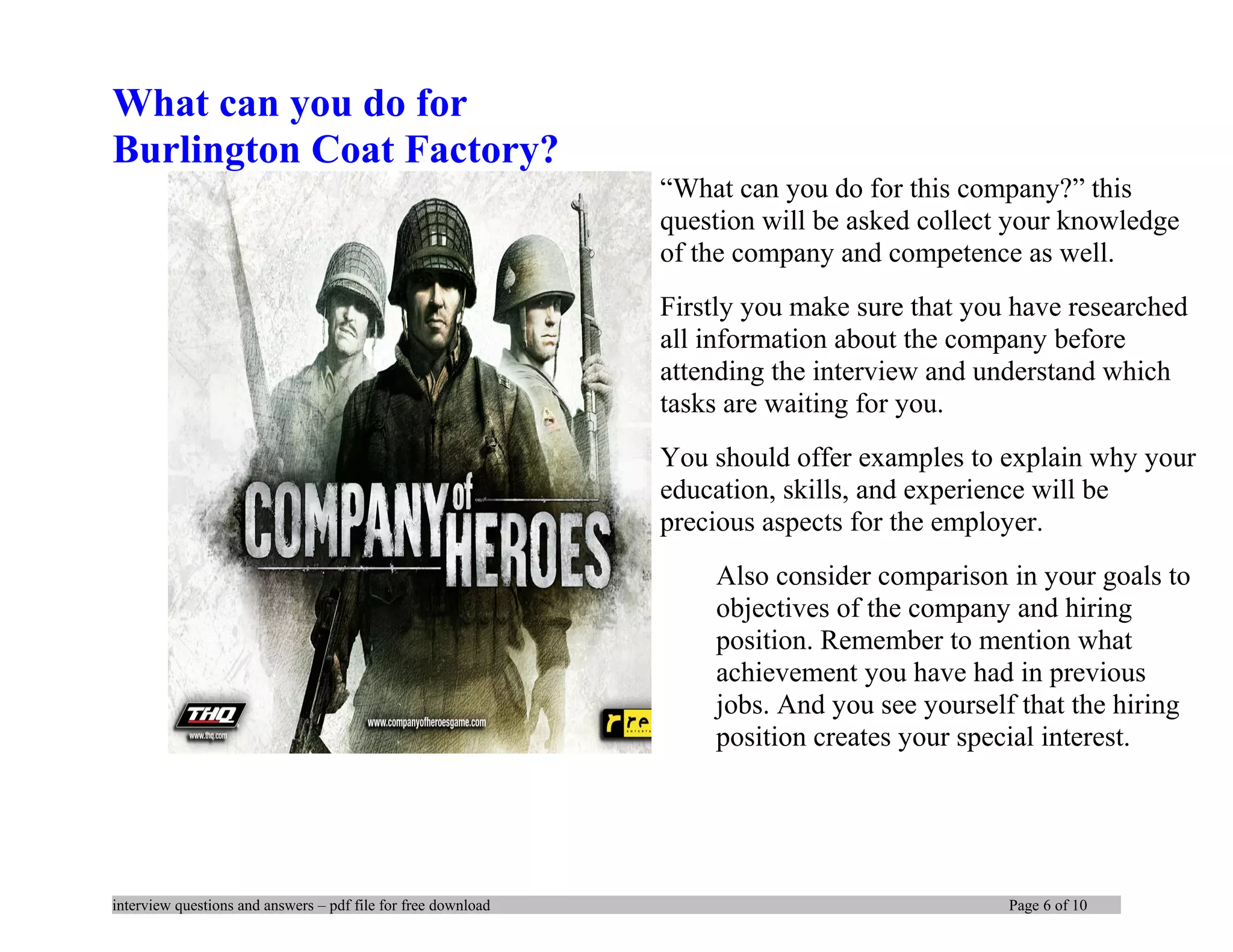 Burlington coat factory interview questions and answers | DOC