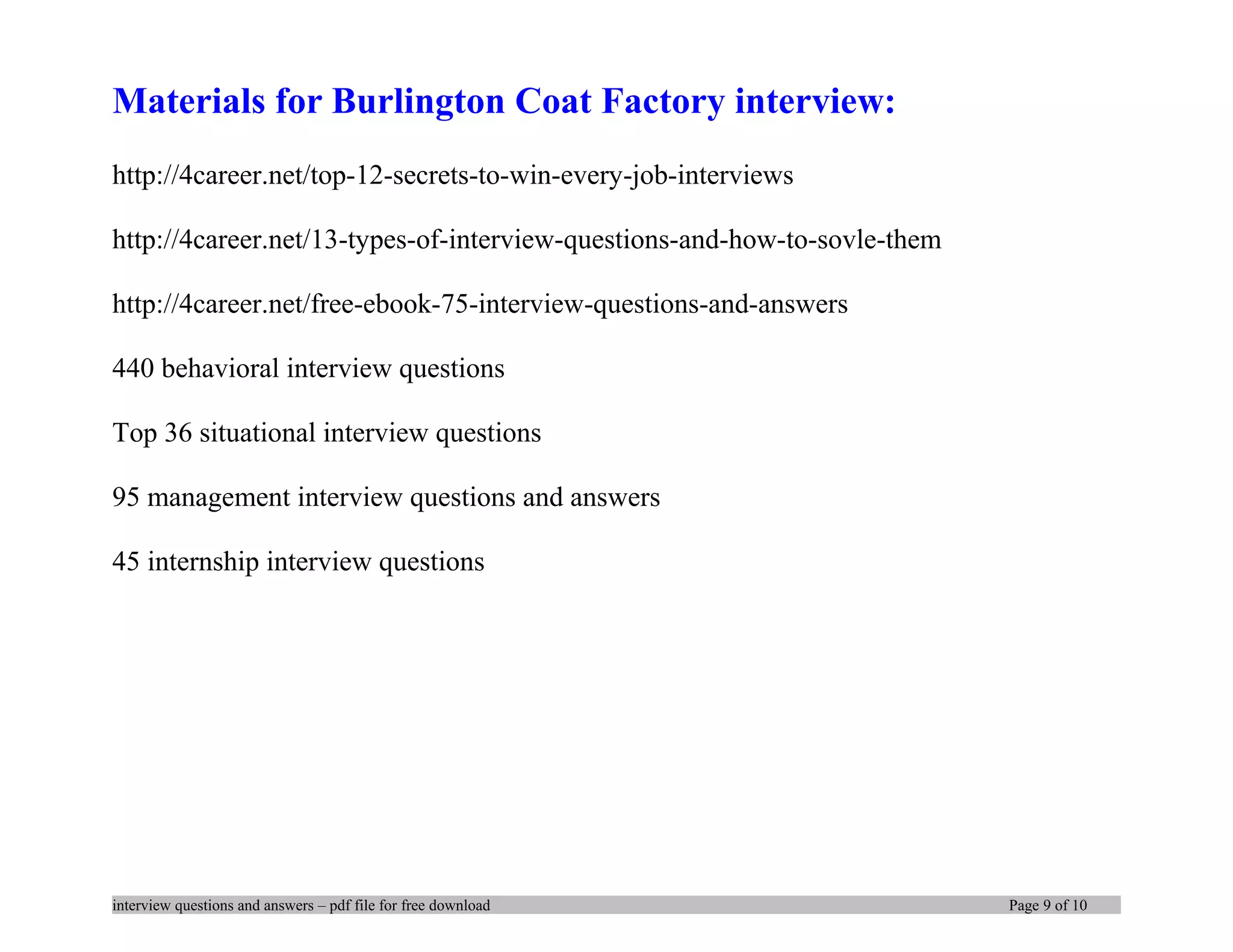 Burlington coat factory interview questions and answers | DOC