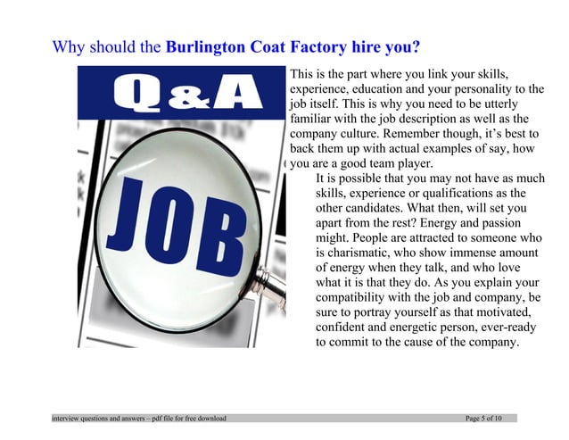 Burlington coat factory interview questions and answers | DOC