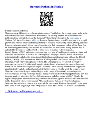 Burmese Pythons In Florida | PDF
