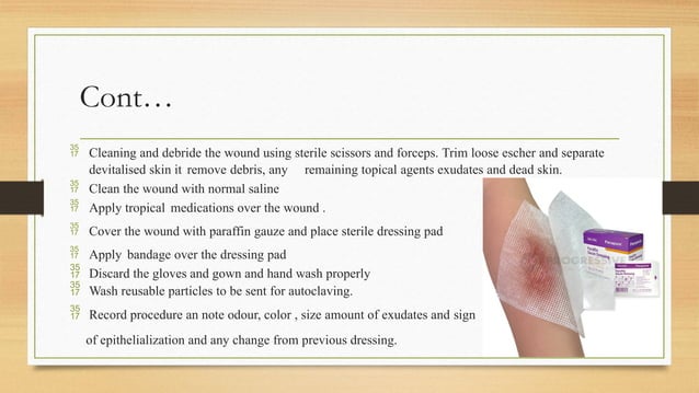 BURN DRESSING, demonstration with step by step | PPTX | First Aid ...