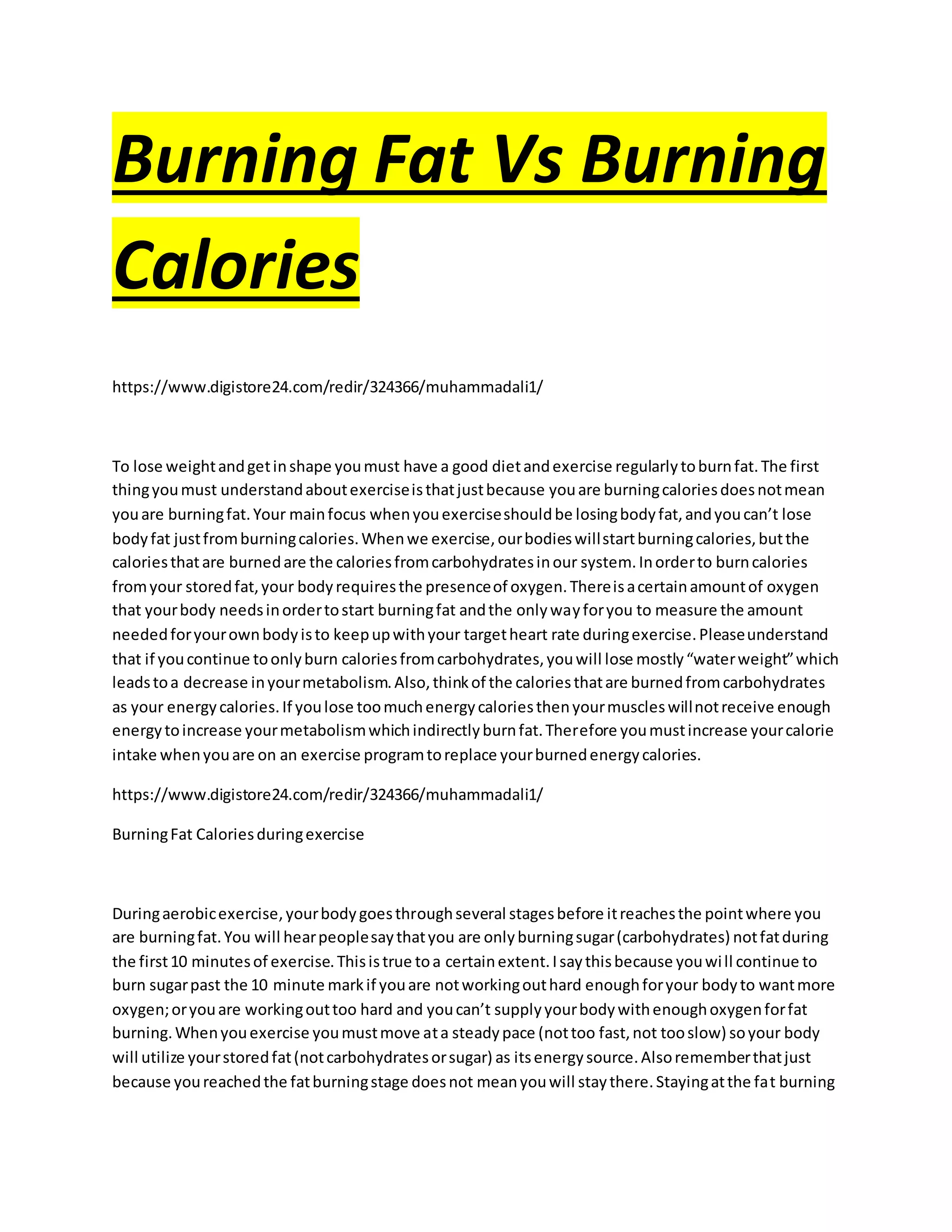 Burning fat vs burning calories | PDF