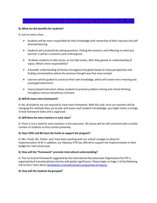 Burning Questions from IB Parent Meeting #1 | PDF
